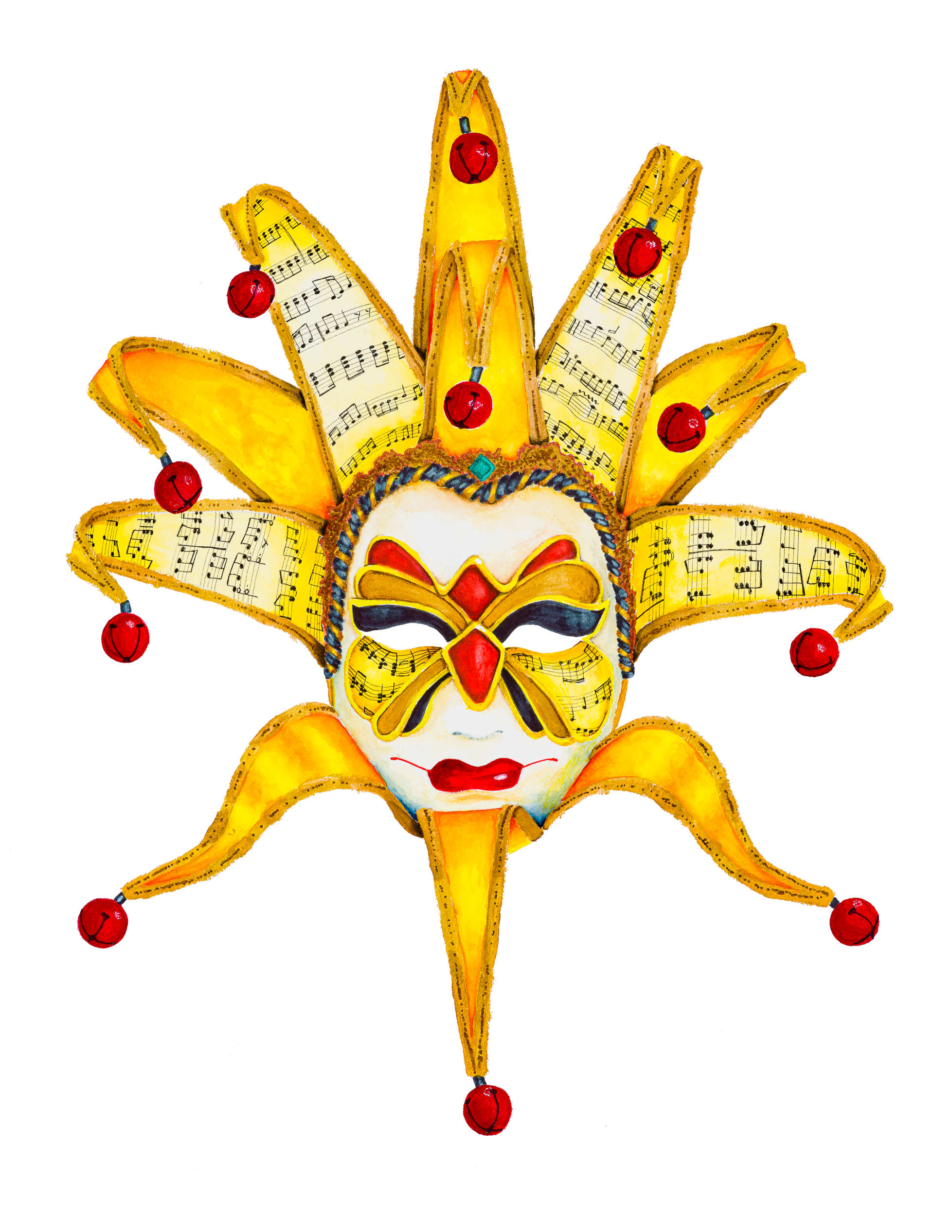 YELLOW MARDI GRAS MASK - original watercolour & acrylic – Brian Asquith Art